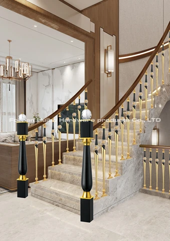 Buy Villa Gold Luxury Style Curved Stair Aluminium Balusters Railing ...