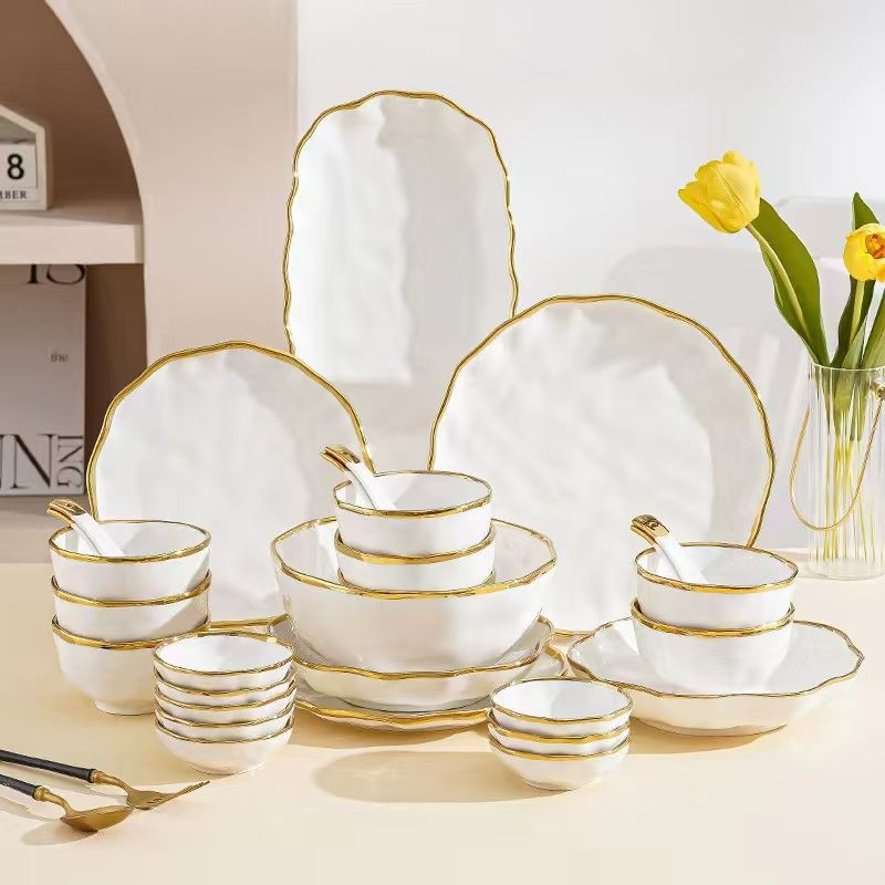 Buy White | Gold-plated Plate Series | Luxury Gold-plated Dinnerware ...