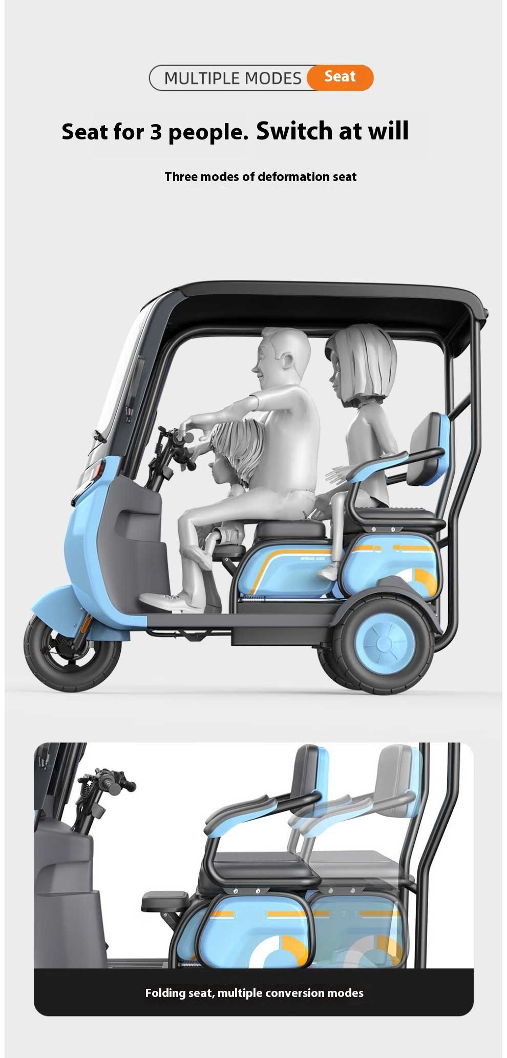 Buy Leisure New Energy Electric Three Wheeler With Covered Roof Made In ...