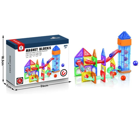 Buy 61pcs Magnetic Blocks Marble Run Colorful Magnetic Tiles Auto ...