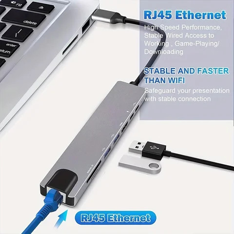 Buy 8 In 1 Type C Rj45 100m Ethernet Usb 3.0 Adapter Converter To Usb ...
