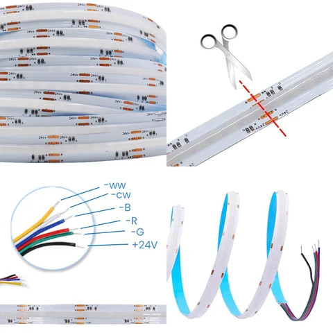 Buy High Brightness Dc24v Rgbcw 840 Led/m 12mm Flexible Cob Led Light ...