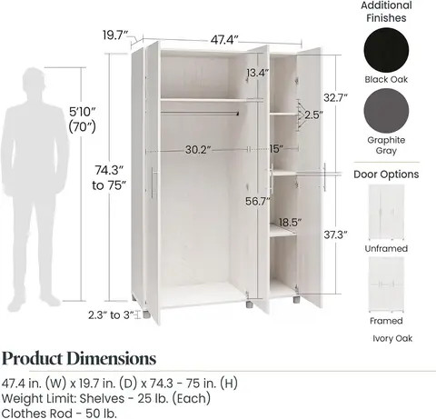 Buy Modern 3 Doors Easy Assemble Self Assembly Fixable Wardrobe Closet ...