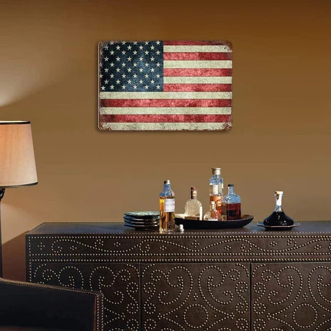 Buy Retro Nostalgic Usa American Flag Metal Tin Sign Wall Decor Man ...