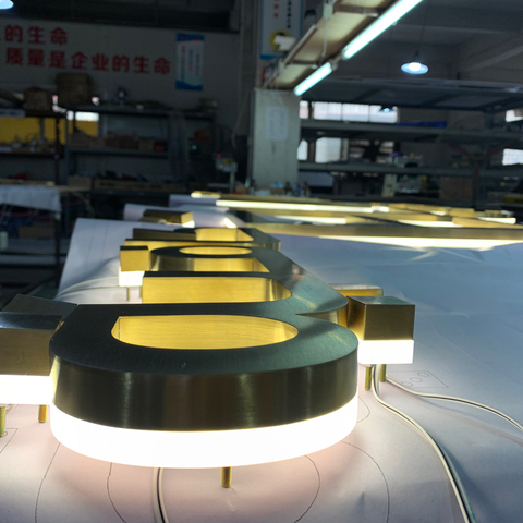 Buy Shining Stainless Steel Channel Letter Sign Backlit Halo Lit Gold ...