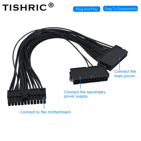 Buy Tishric 30cm Dual Psu Atx 24pin Power Supply Synchronizer Male To ...