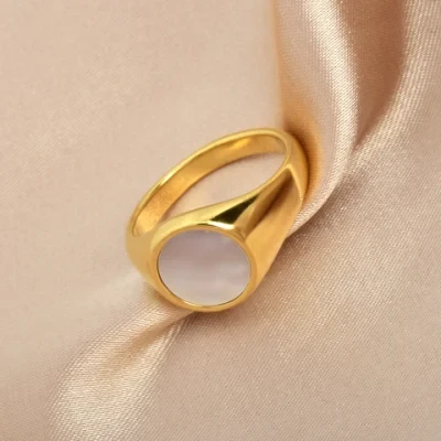 Buy Trendy Ins Style 18k Gold Plated Stainless Steel Signet Round Shell ...