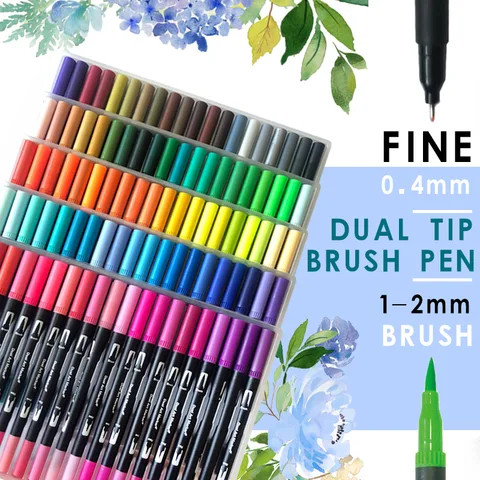 Buy 12/24colors 2-in-1 Drawing Painting Pens Set Dual Tip Double Head ...