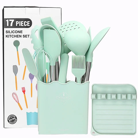 Buy Custom 17 Pcs Silicone Kitchen Utensils Set With Wooden And ...