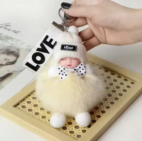 Buy Factory Sale Fox Fur Cute Sleeping Baby Doll Keychain Popular Key ...
