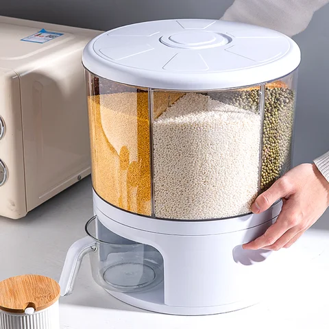 Buy Kitchen 11kg Grain Rice Dispenser 360° Rotation Six-grids Grain ...