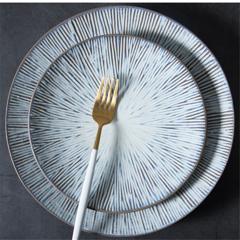 Buy Matt Reactive Glaze Color Grey Clay Engrave Lines Ceramic Dinner ...