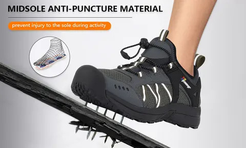 Buy Pinnip Anti-puncture Midsole Fabric Safety Shoes Lightweight Black ...