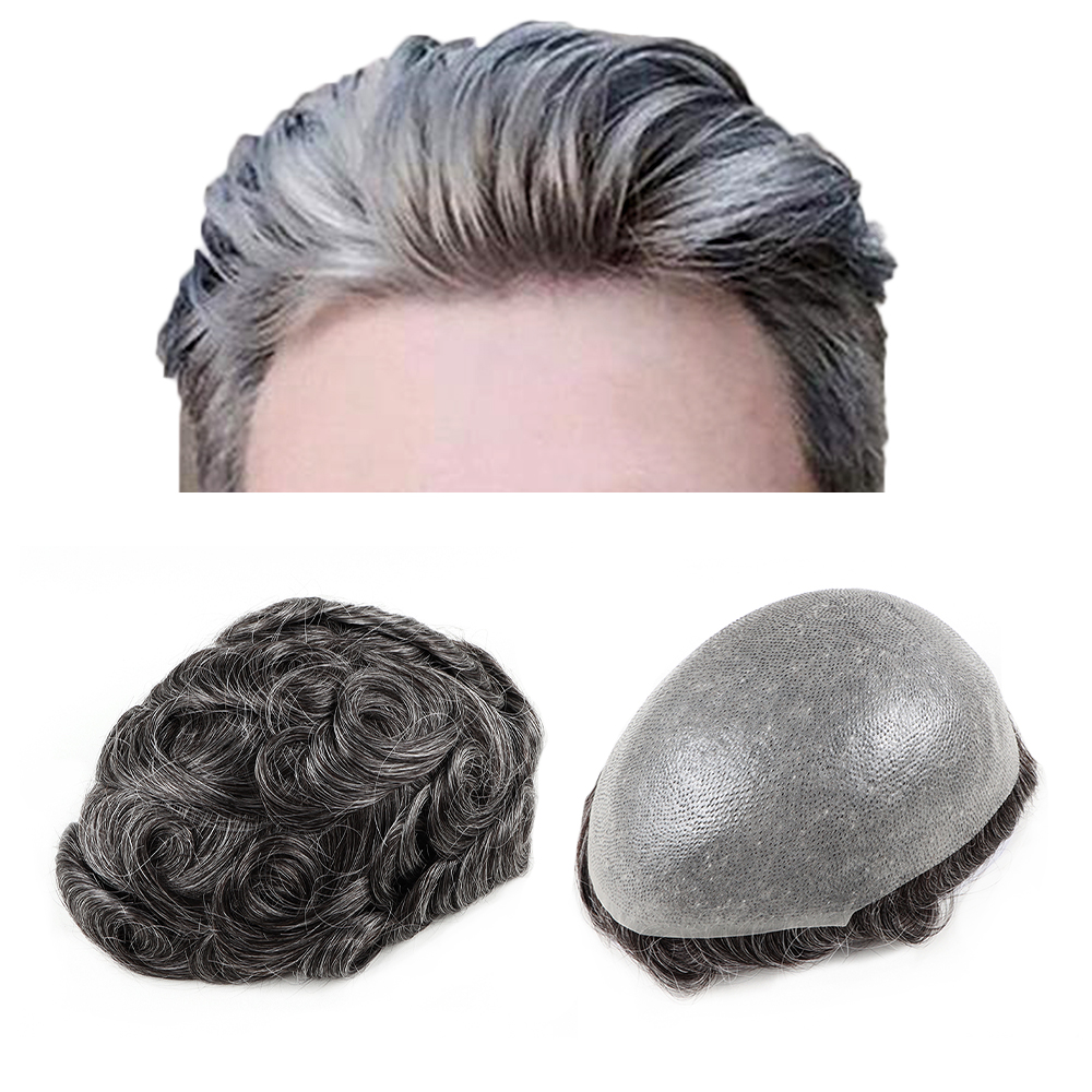 Buy Stock Toupee, Swiss Lace Mens Toupee 1b# Mix 20% Grey Hair Color ...
