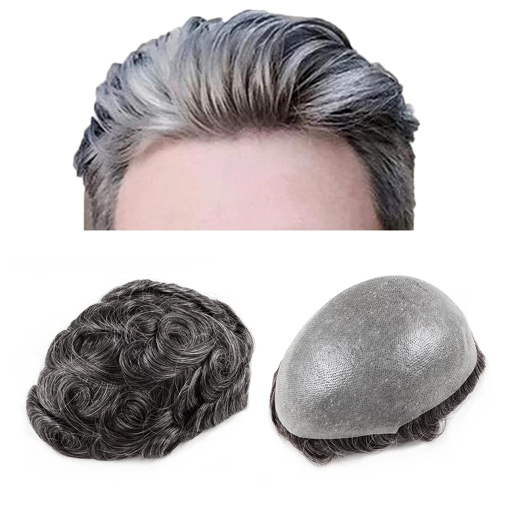 Buy Stock Toupee, Swiss Lace Mens Toupee 1b# Mix 20% Grey Hair Color ...