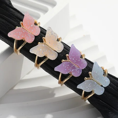 Buy Vintage 4 Piece/set Gold Plated Ring Jewelry Sweet Acrylic Resin ...