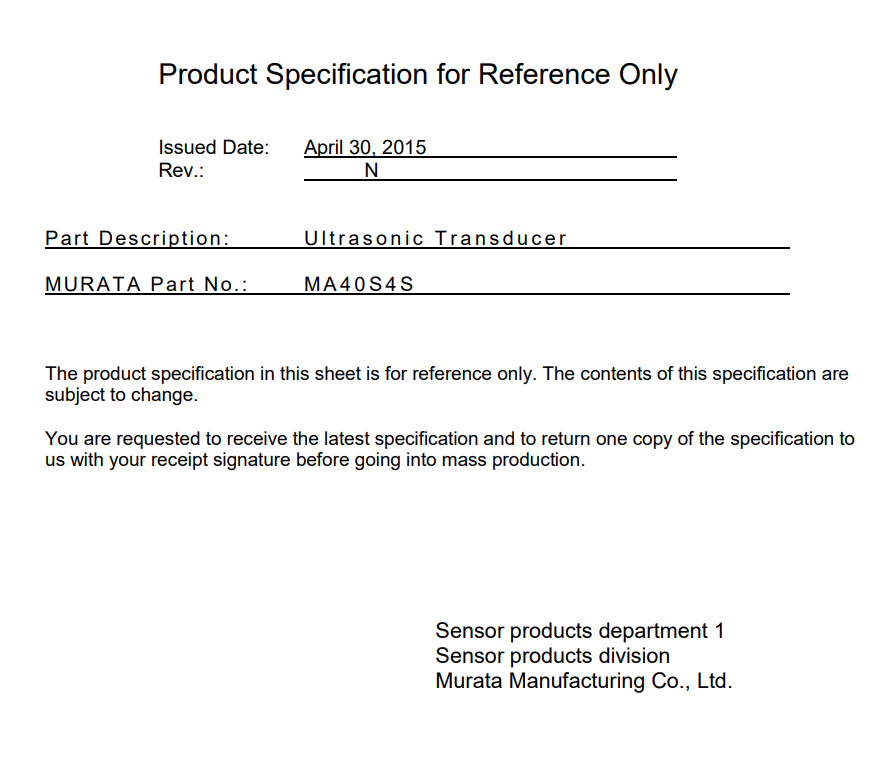 Buy Ma40s4s Ultrasonic Sensor Trans 40khz from Vast stock Company Ltd ...