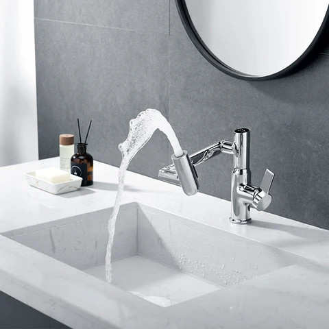 Buy 1080 Degree Rotate Robot Arm Single Handle Brass Bathroom Faucet ...