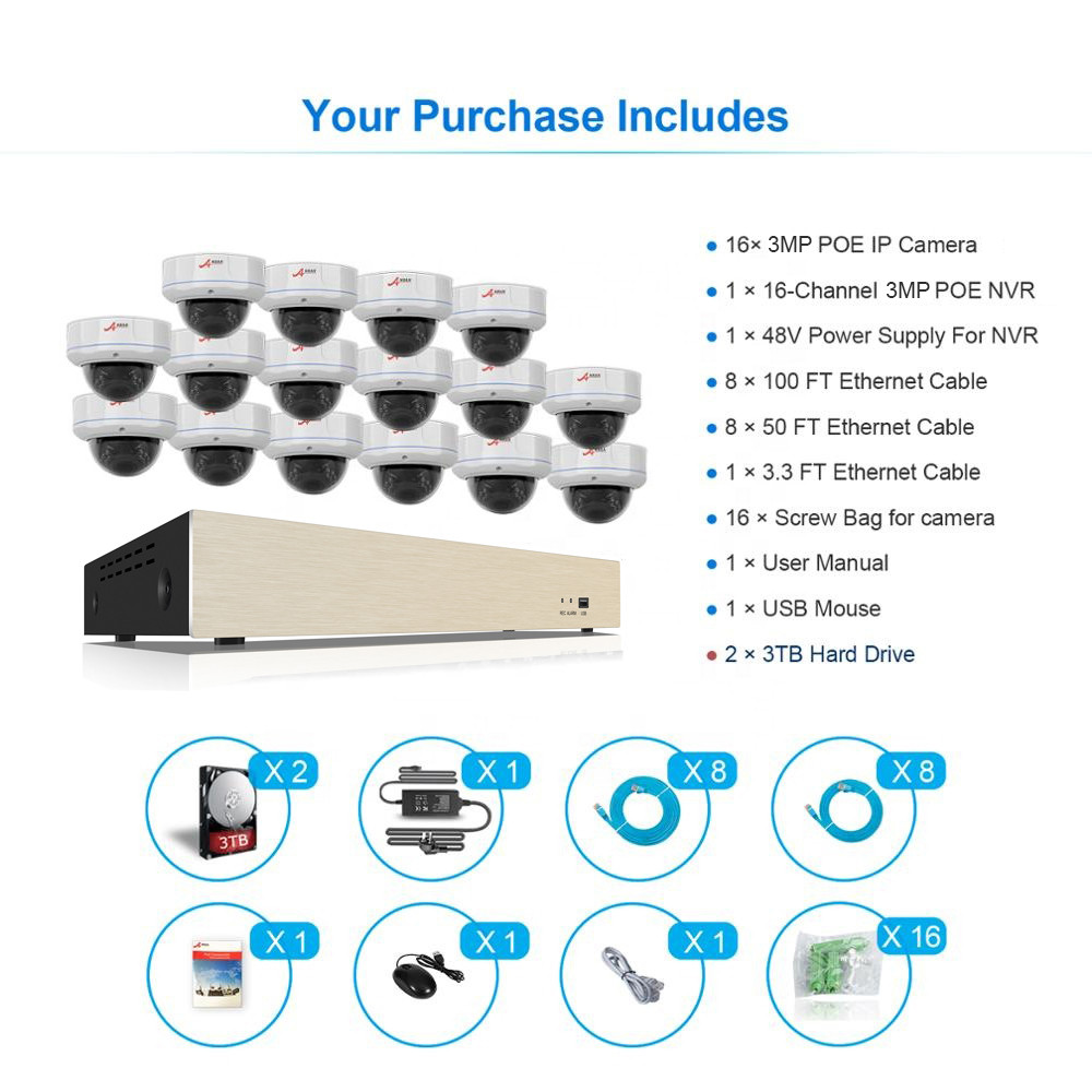 Buy 16ch Cctv Camera Poe Nvr Kit Anran 3mp 1536p Ip Dome Camera ...