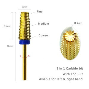 Buy Hytoos 5 In 1 Gold Carbide Nail Drill Bit Tapered Milling Cutter ...