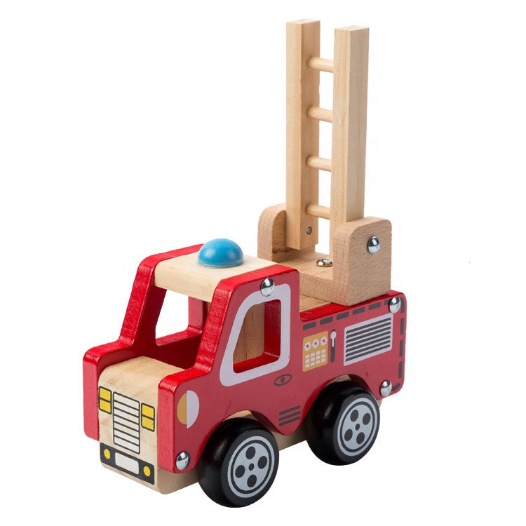 Buy Kids Toys Wooden Children Mini Ladder Fire Truck Car Friction Truck ...