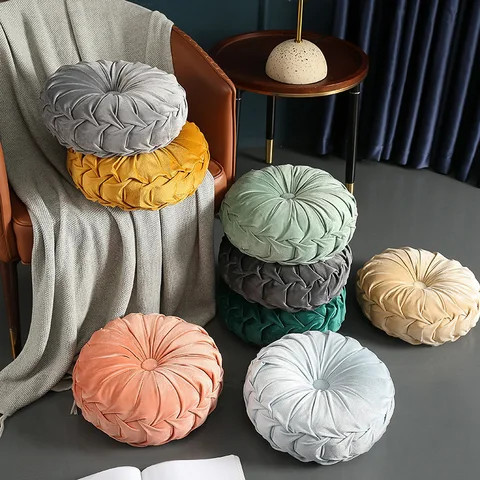 Buy Round Soft Pillow Handmade Pleats Round Pillow Cushion For Couch ...