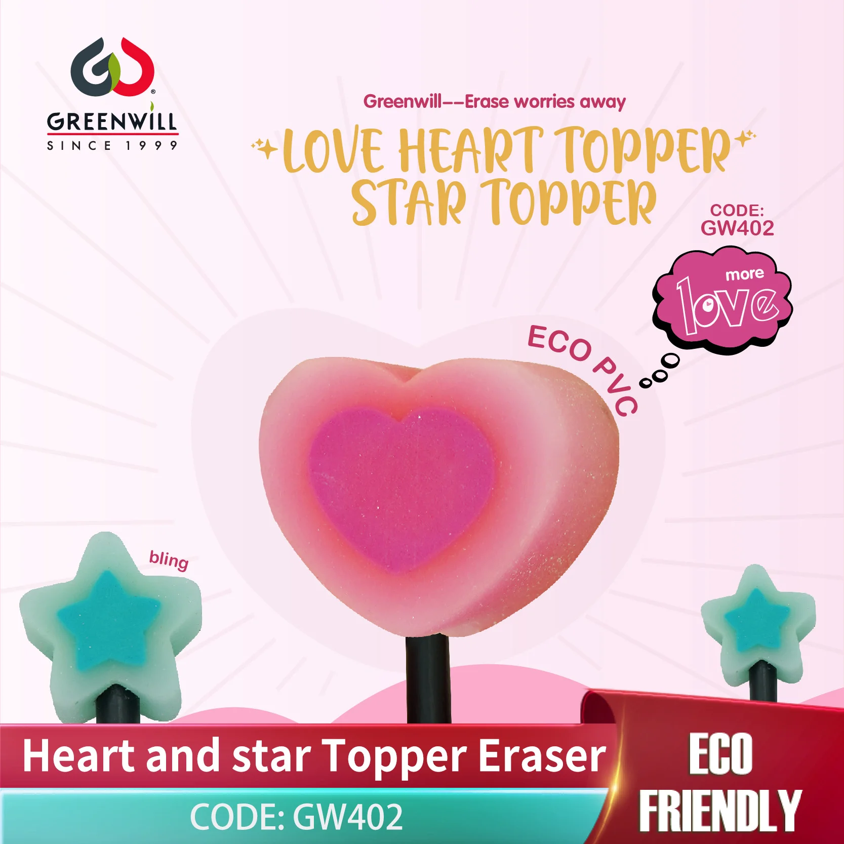 Buy Friendly Heart And Star Topper Erasers - Non-toxic Pvc With ...
