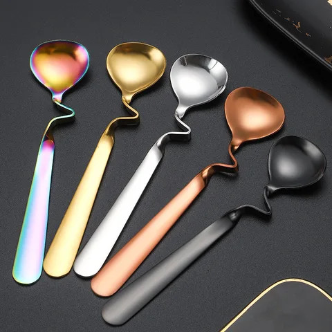 Buy 304 Stainless Steel Cup Spoon Curved Handle Salad Spoon Childrens ...
