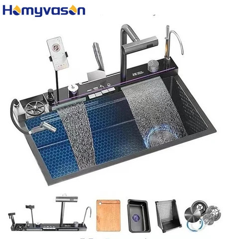 Buy Double Waterfall 304ss High Tech Single Bowl Smart Digital Display ...