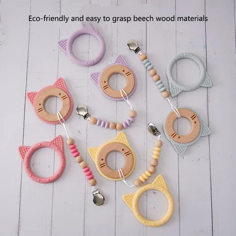 Buy Funny Baby Gift Teether Wooden And Silicone Cat And Rabbit Ear ...