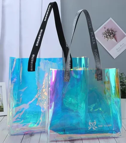 Buy Holographic Pvc Bag Clear Plastic Bags With Shoulder Strap For ...
