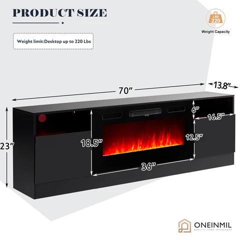 Buy Mochen 70" Tv Stand With 36" Electric Fireplace Led Light Wood ...