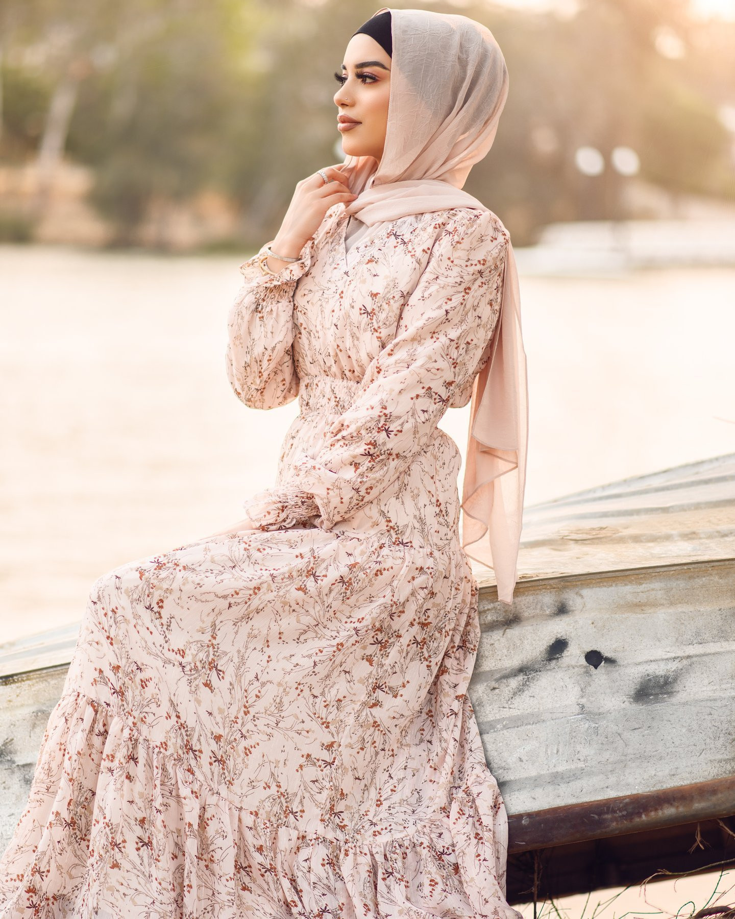 Buy Slanna Dubai Islamic Casual Clothing Floral Printed Ruffle Hem ...