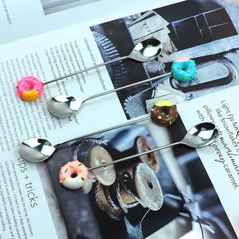 Buy Stainless Steel Stirring Spoon Cute Donut Coffee Spoon Small ...