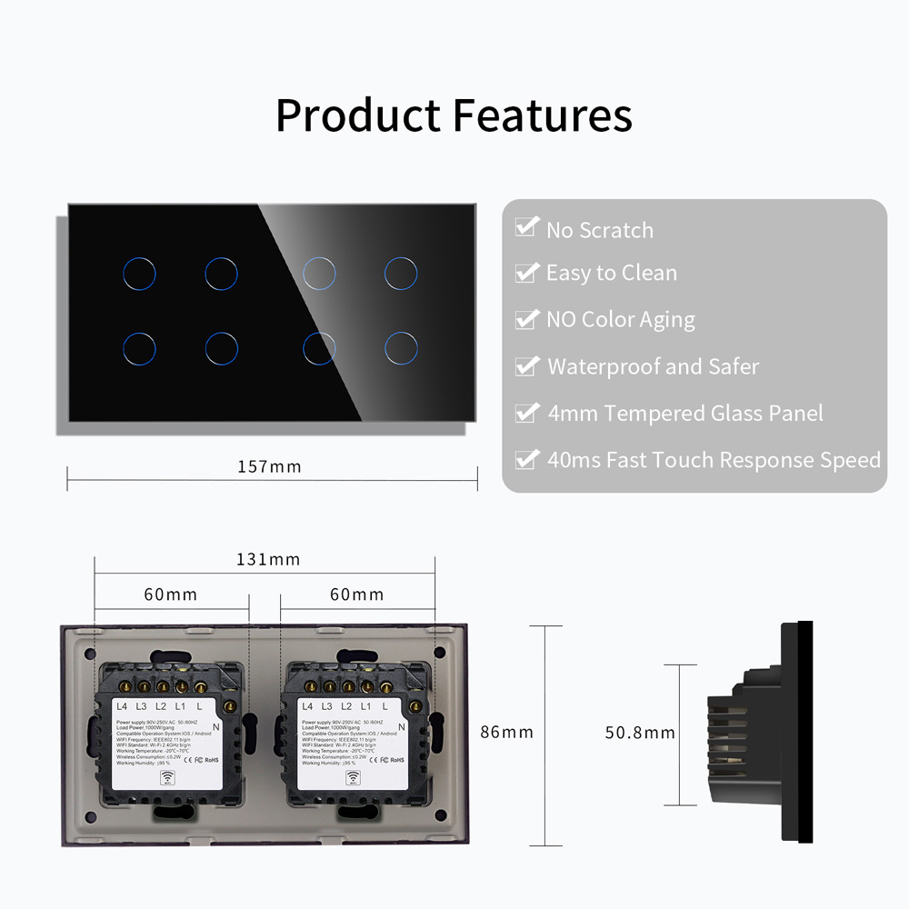 Buy Wifi Touch Smart Switch 4 Gang + 4gang Light Remote Control Switch ...