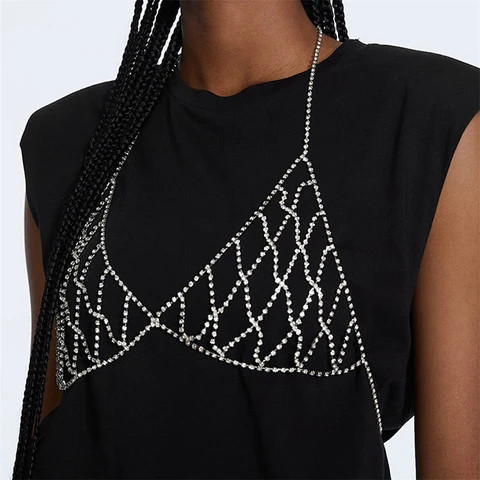 Buy Womens Crystal Body Chain Bikini Set With Rhinestone Bra Panties ...