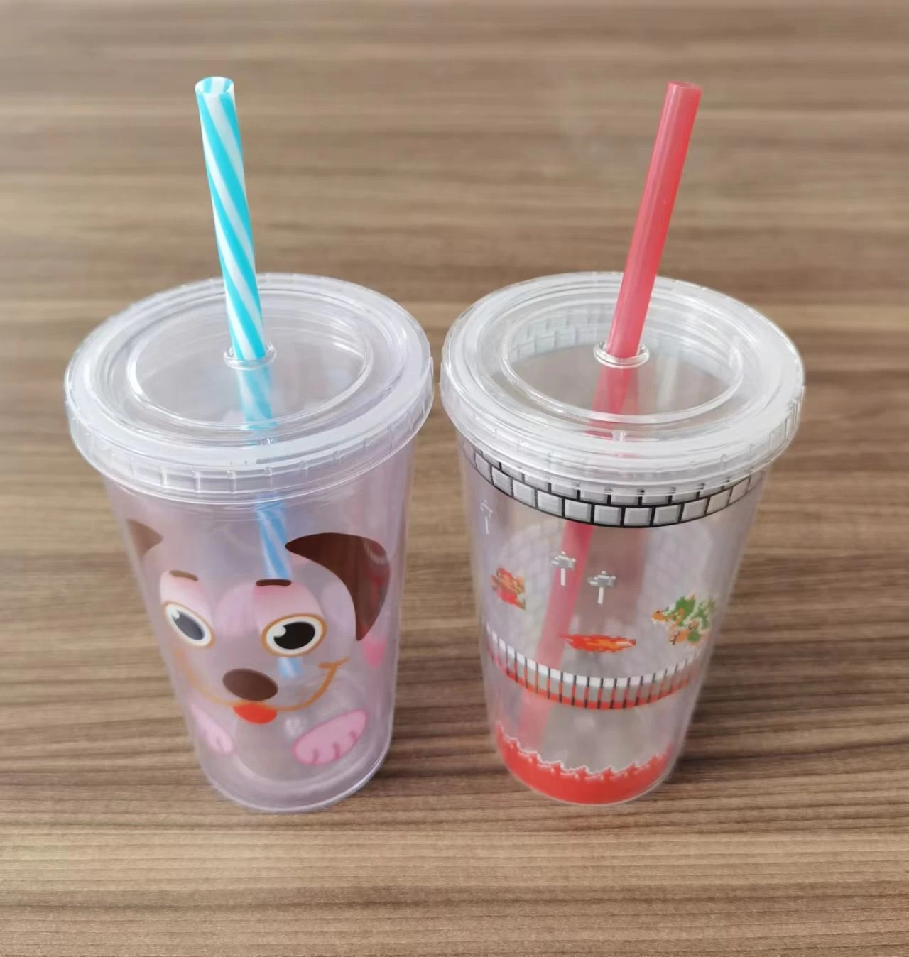 Buy Fda Test Straw 12oz Double-layer Plastic Cups Logo Cold Drink Pp ...