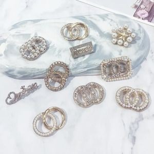 Buy Women Luxury Double Cc Designer Crystal Brooches Pins Korean Pearl ...