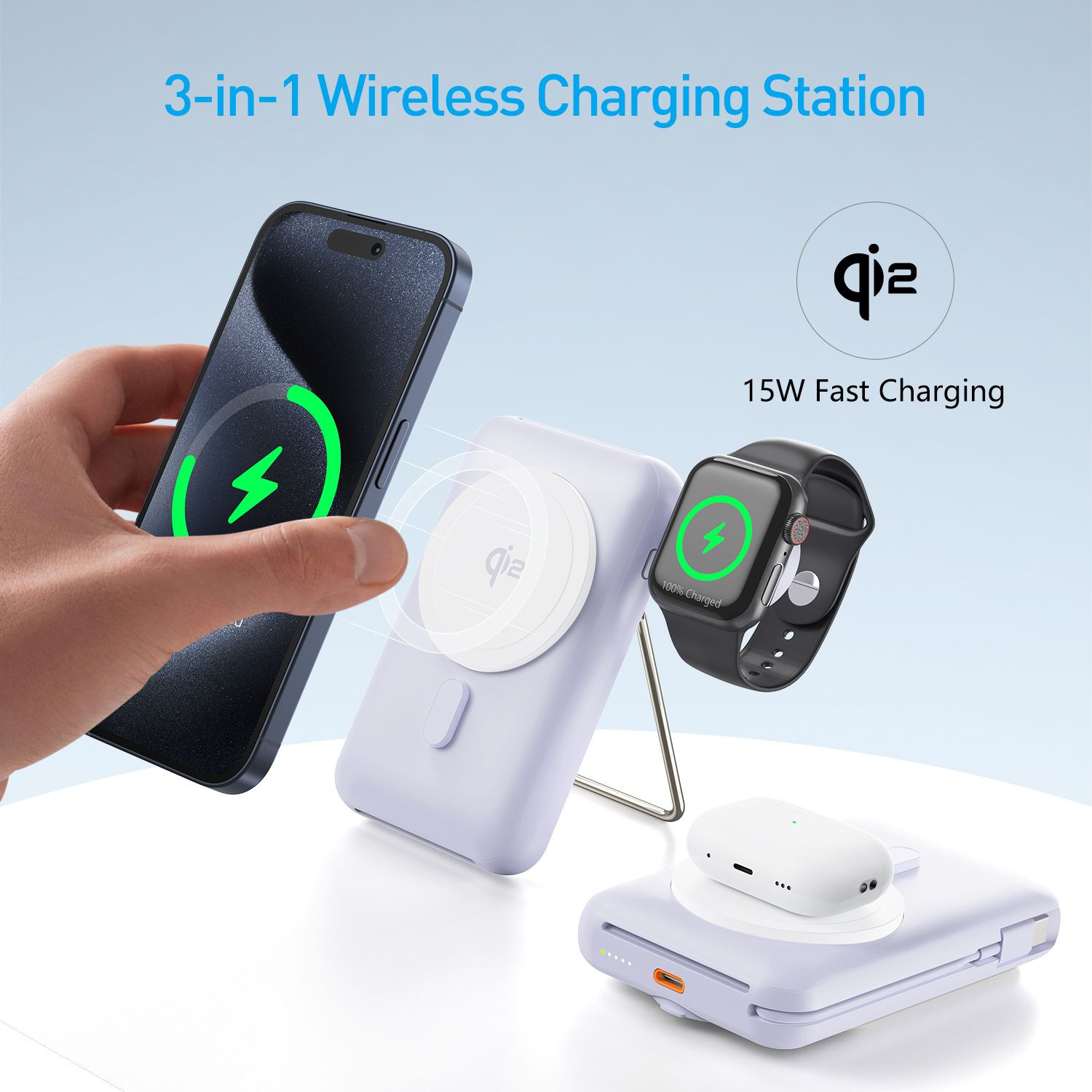 Buy Qi2 15w 10000mah Wireless Charging Power Bank 3 In 1 Magnetic ...