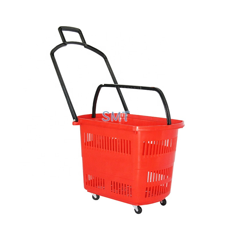 Buy 48l Plastic Shopping Hand Basket Rolling Basket With Wheels from ...