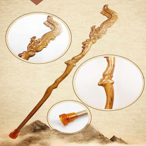 Buy Carving Drawing Handmade Trekking Pole Wooden Walking Stick Elderly ...