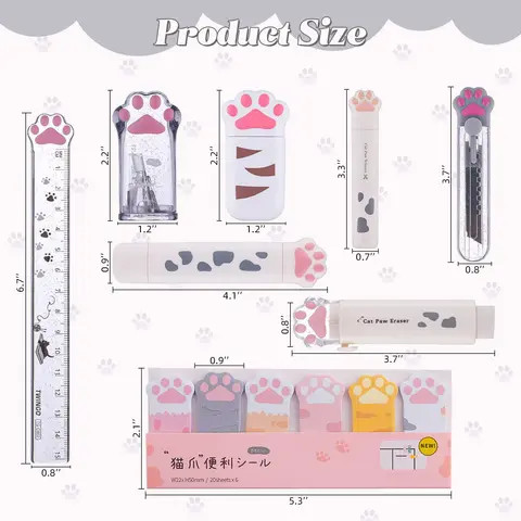 Buy Custom 8 Pcs Cute Cat Paw Stationery Set Kawaii School Supplies ...