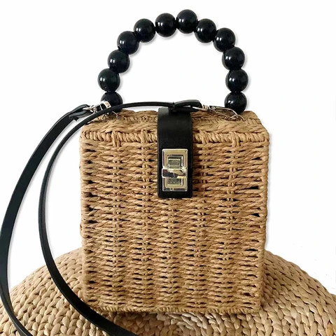 Buy Ladies Handwoven Straw Bags Rattan Bag With Leather Straps Shoulder ...