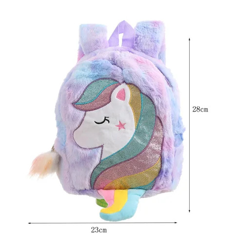 Buy Plush Furry Glitters Unicorn Pop Ball Puller Girl School Bag Winter ...