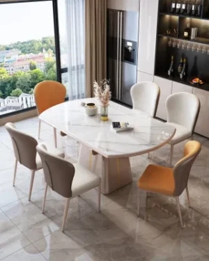 Buy Rock Round Dining Table Set For 4-6 People Marbled 12cm Tabletop ...