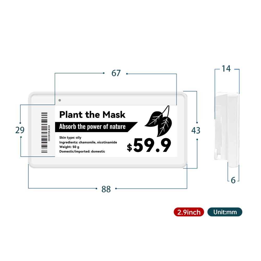 Buy 2.9 Inch Bluetooth Electronic Shelf Label E-ink E-paper Display ...