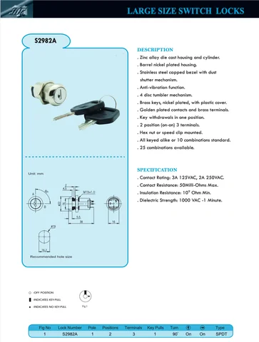 Buy 2 Terminals On Off Tubular Key Lock Switch From Taiwan Manufacturer ...