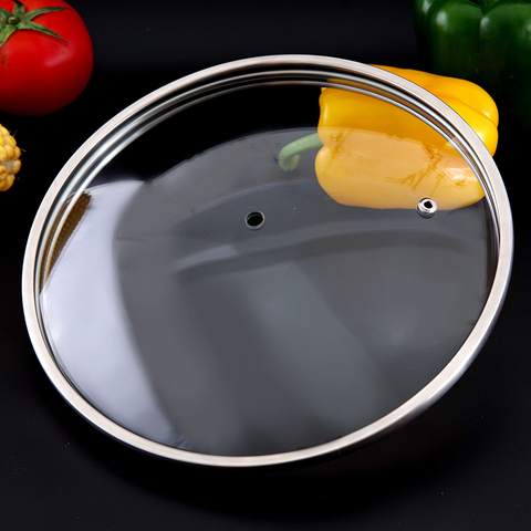 Buy Glass Wok Lid Strainer Cooking Pots Stainless Steel Glass Lid With ...