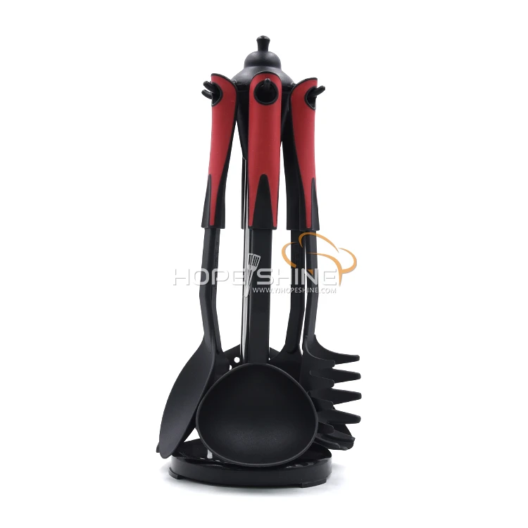 Buy Kitchen Utensil Set With Rotating Stand Holder 6 Nylon Cooking ...
