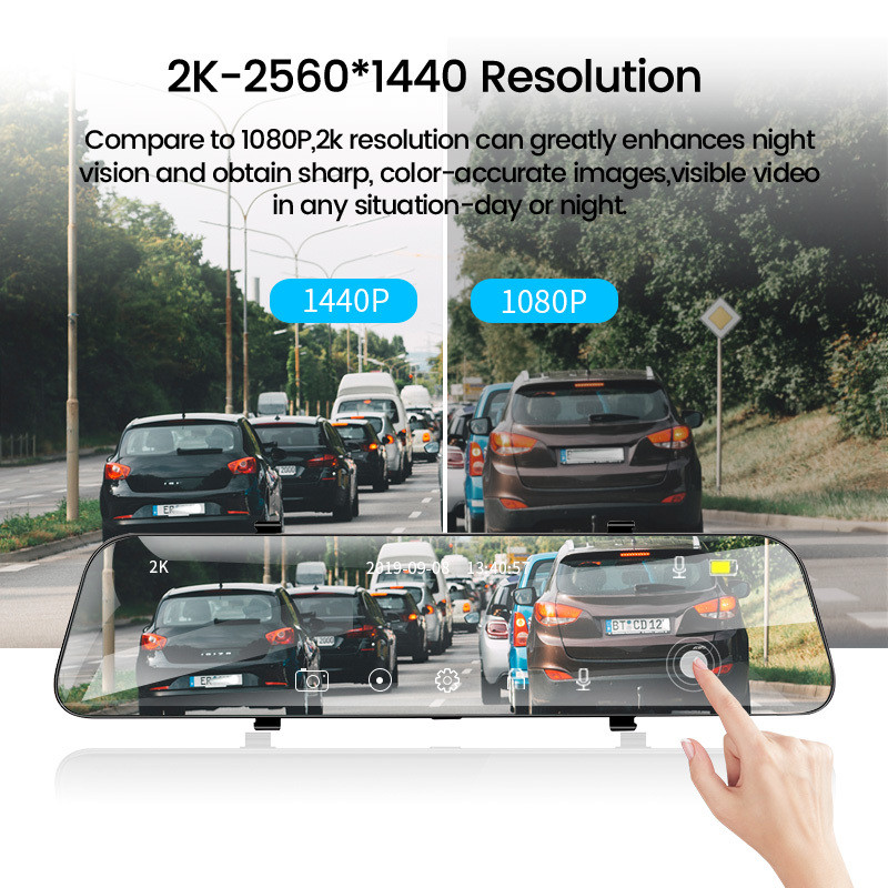 Buy Newest 12inch 2k Night Vision Rear Mirror Car Dvr Camera With 170 ...